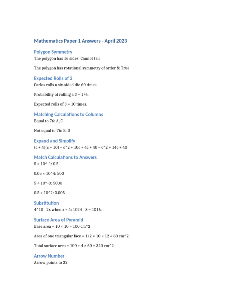 April 2023 Math Paper 1 Solutions | PDF
