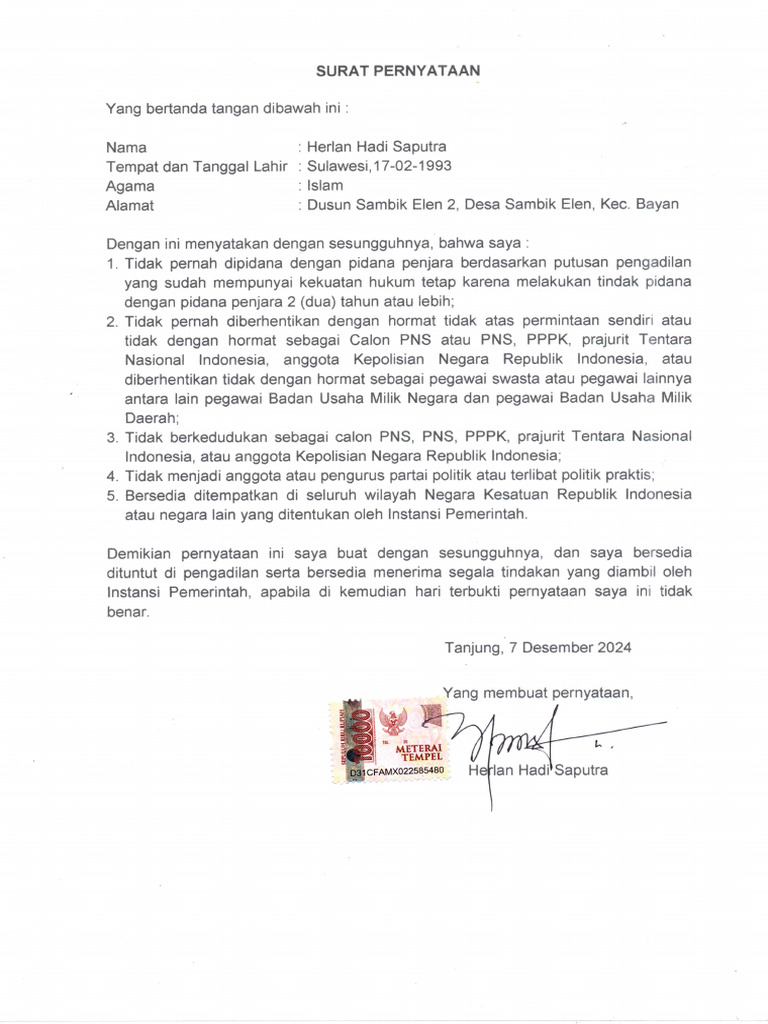 Surat Pernyataan | PDF