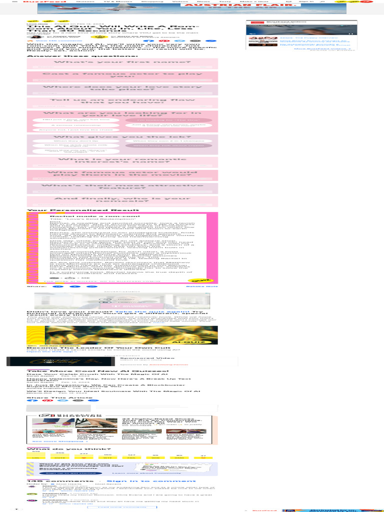 AI-Generated Rom-Com Quiz Experience | PDF | Buzz Feed