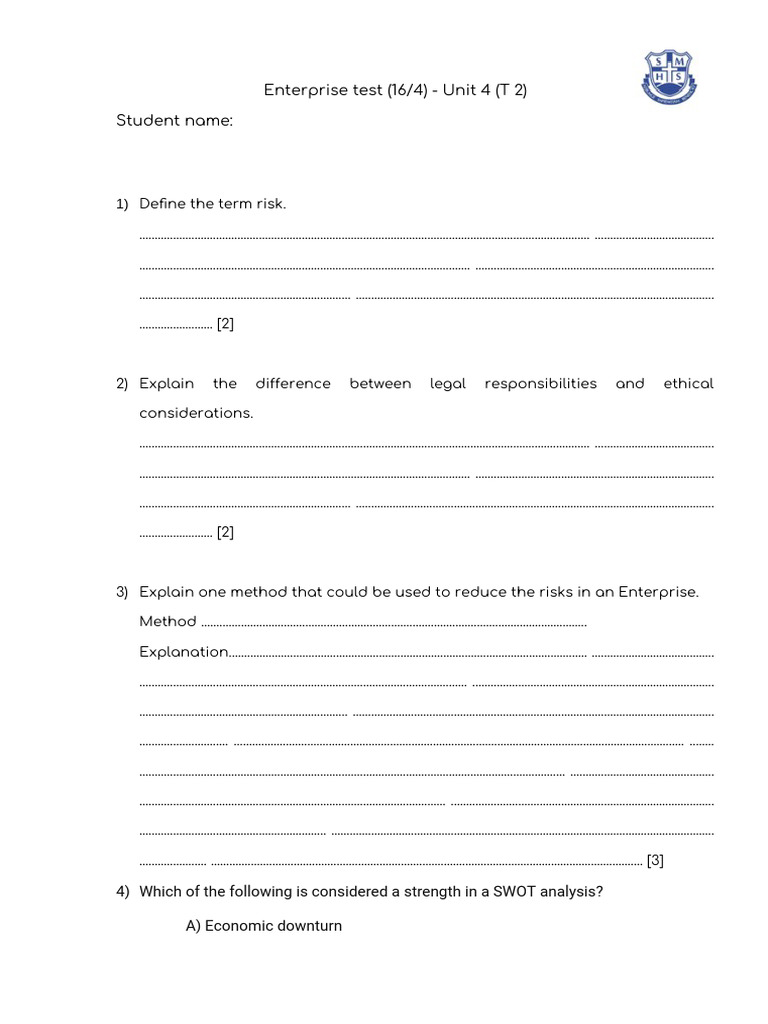 Enterprise Risk Management and Analysis Test | PDF | Swot Analysis ...