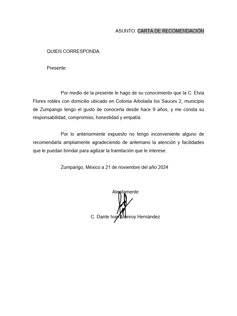 Carta de Reco Firmada | PDF