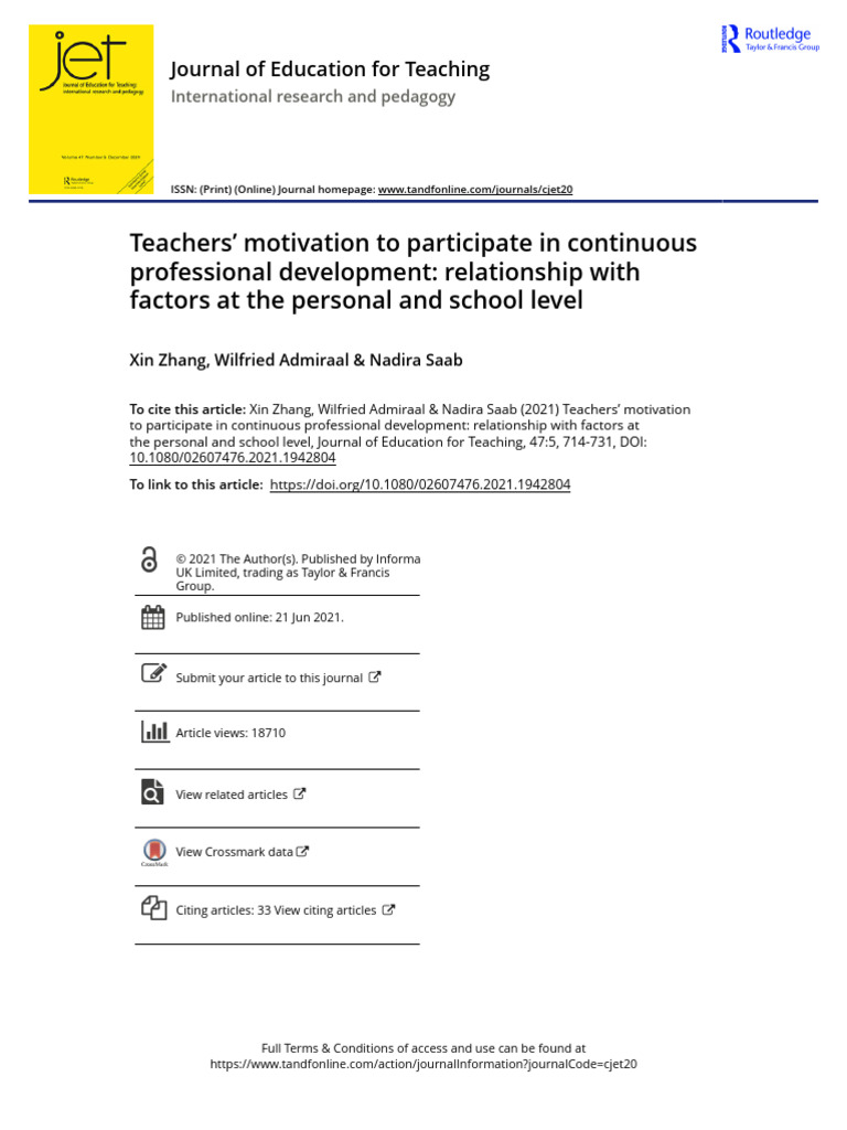 Teachers Motivation To Participate in Continuous Professional ...