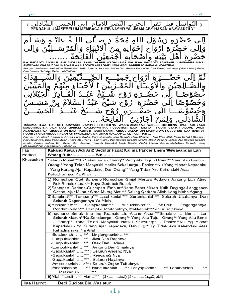 Hizib Nashor 21 | PDF