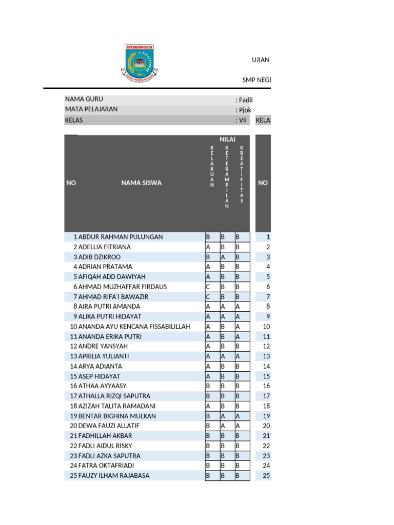 NILAI SIKAP SISWA PSAS 1 2024 | PDF