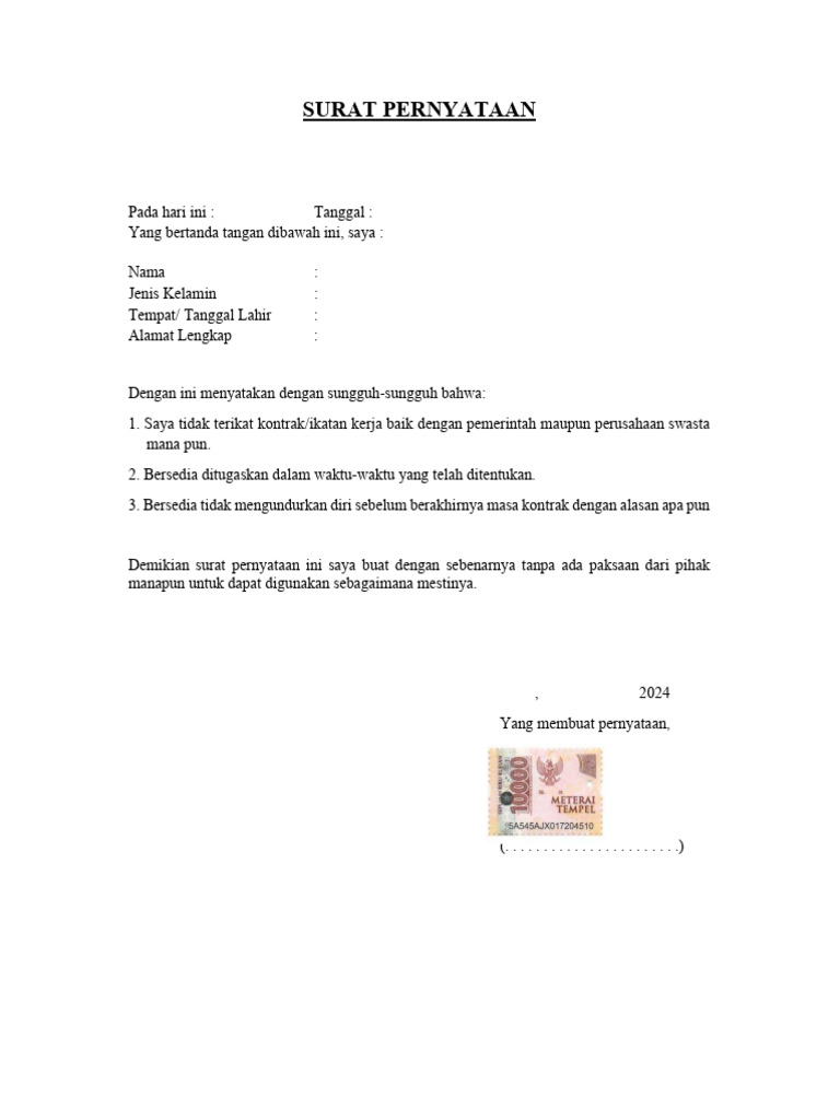 Surat Pernyataan Komitmen 2 | PDF