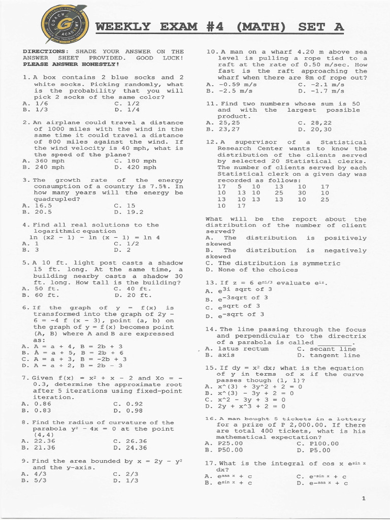 Weekly Exam 4 Online | PDF