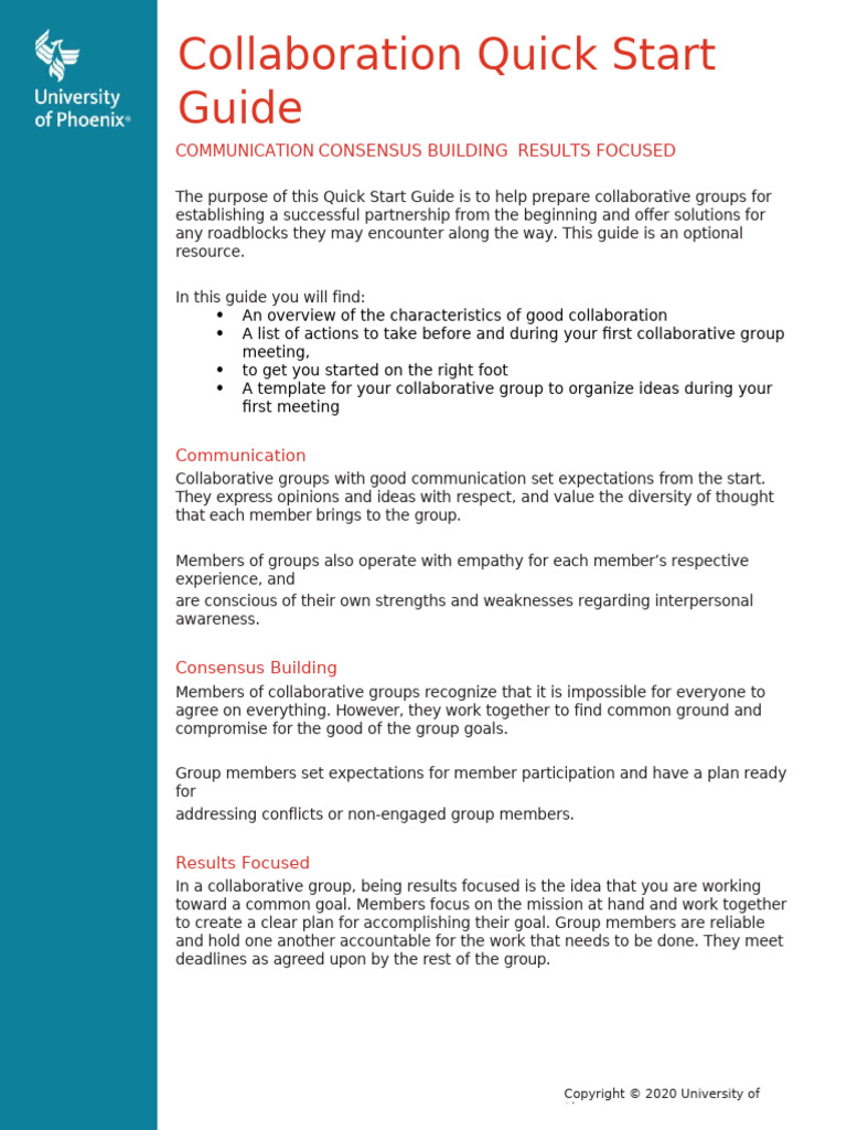 Week 2 Collab Quick Start Guide Hcs 475 | PDF | Consensus Decision Making | Communication