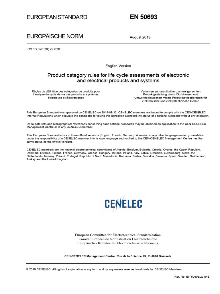 EN50693 2019 Dual Translated | PDF | Life Cycle Assessment | Waste ...