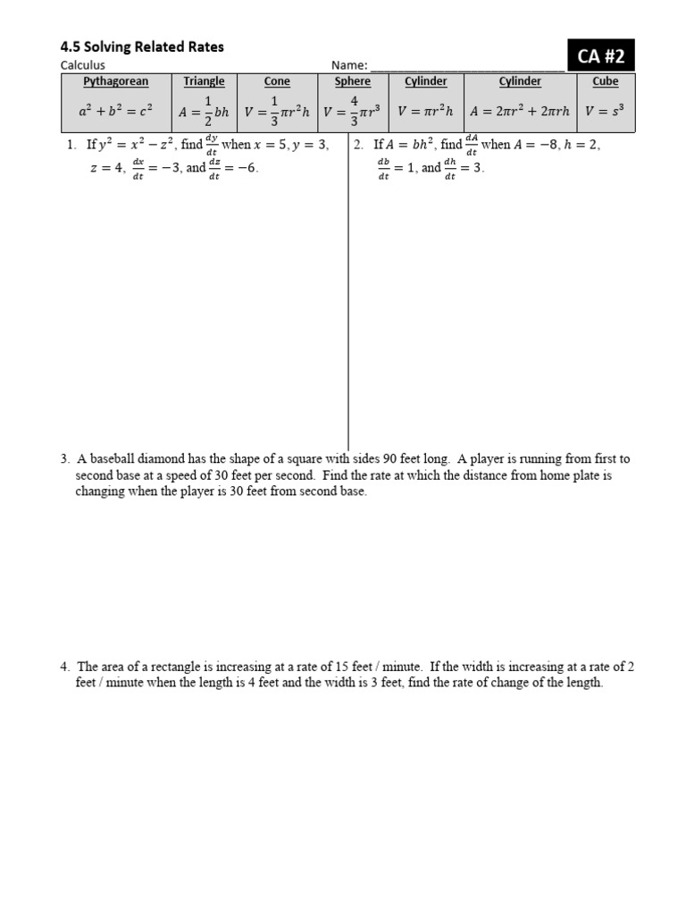 Related Rates Calculus Problems | PDF