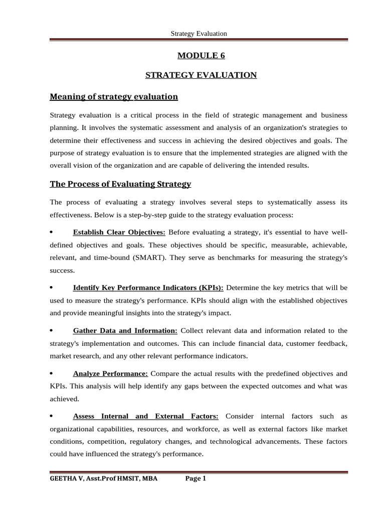 Module - 06 Strategy Evaluation-1 | PDF | Strategic Management | Performance Indicator