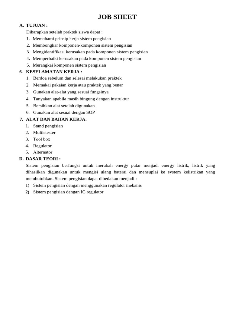 JOBSHEET SISTEM PENGISIAN (Ok) | PDF