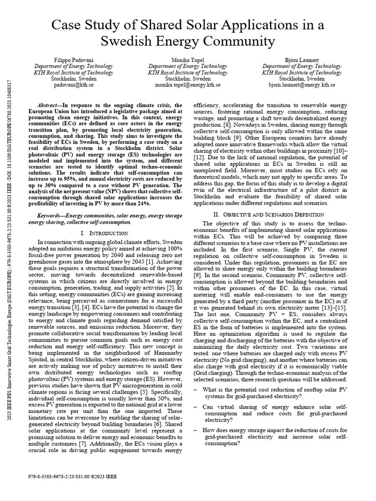 Case Study of Shared Solar Applications in A Swedish Energy Community ...