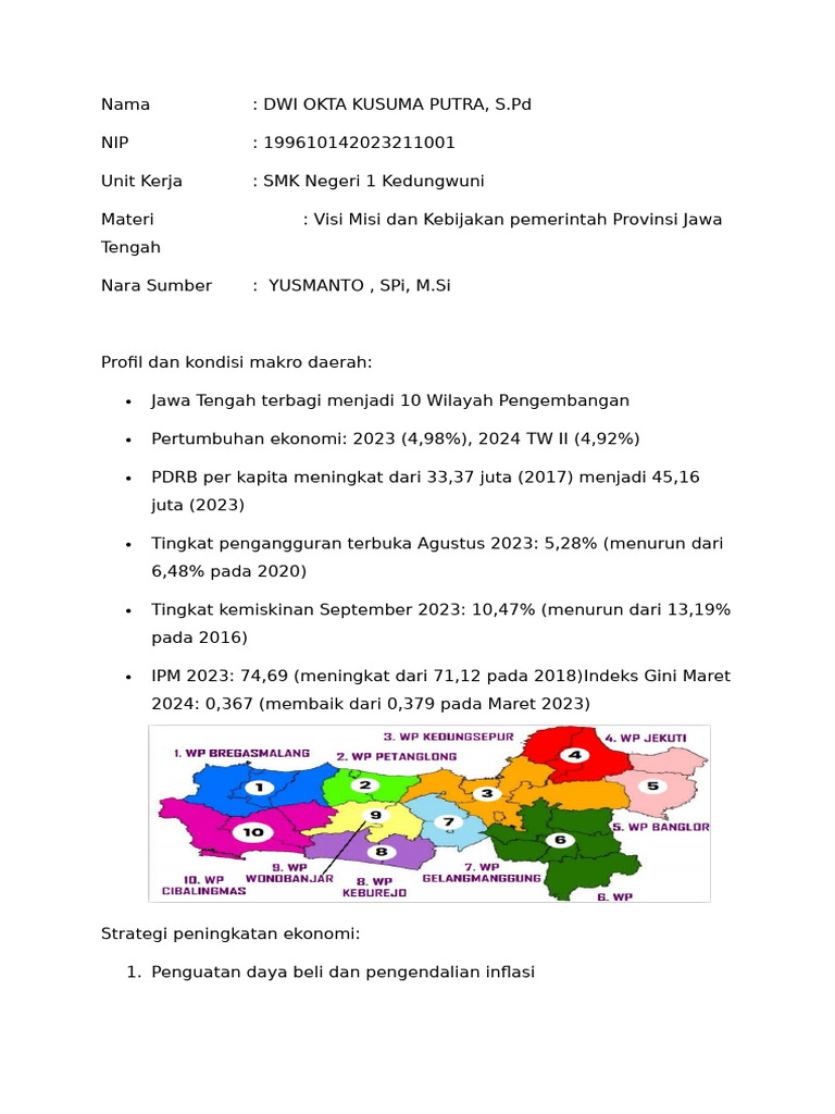 Tugas 1 Visi Misi Dan Kebijakan Pemerintah Provinsi Jawa Tengah - Dwi Okta Kusuma Putra, S.P | PDF