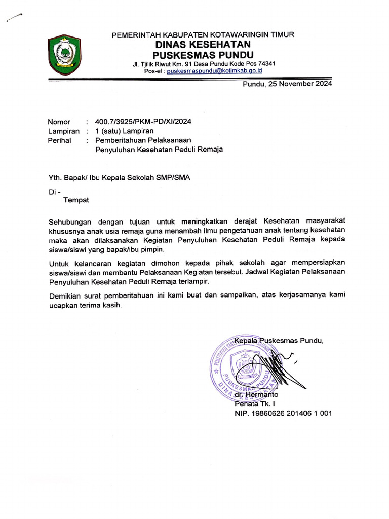 Surat Pemberitahuan PKPR | PDF