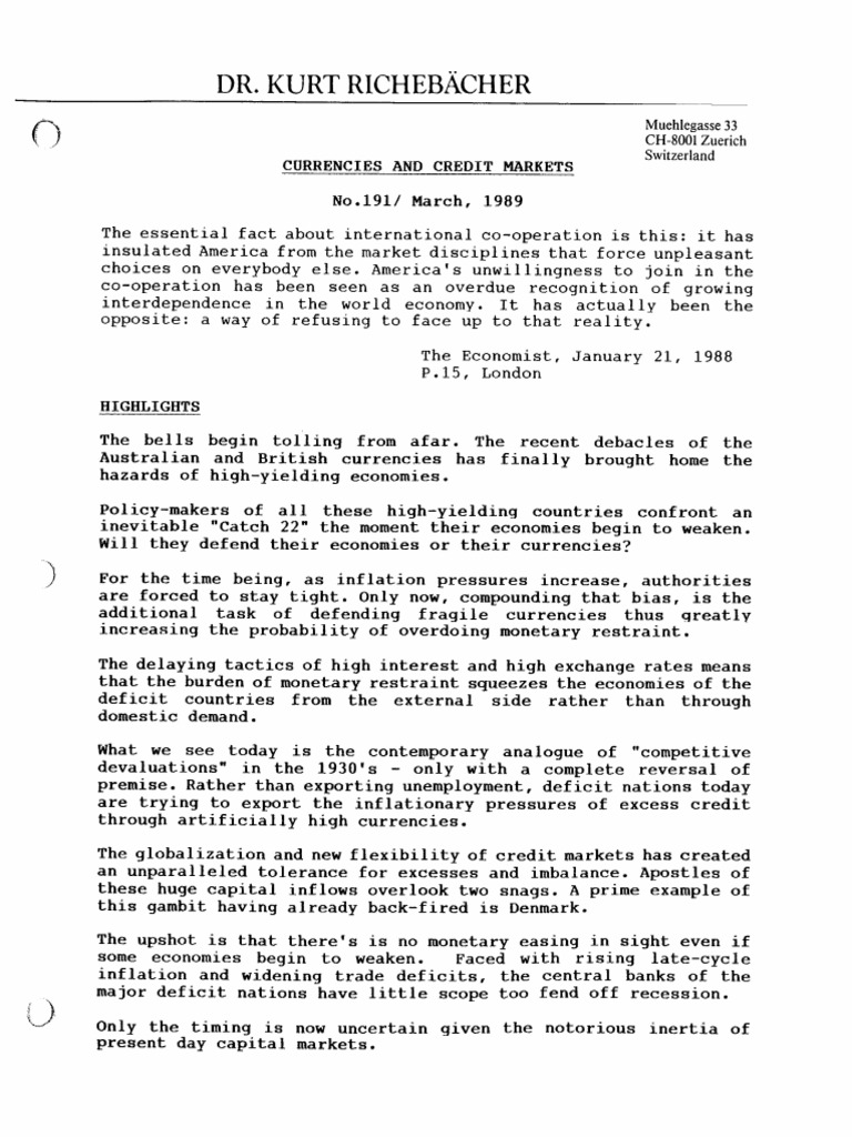 191 - The Richebacher Letter - March 1989, The Bells Aready Begin ...