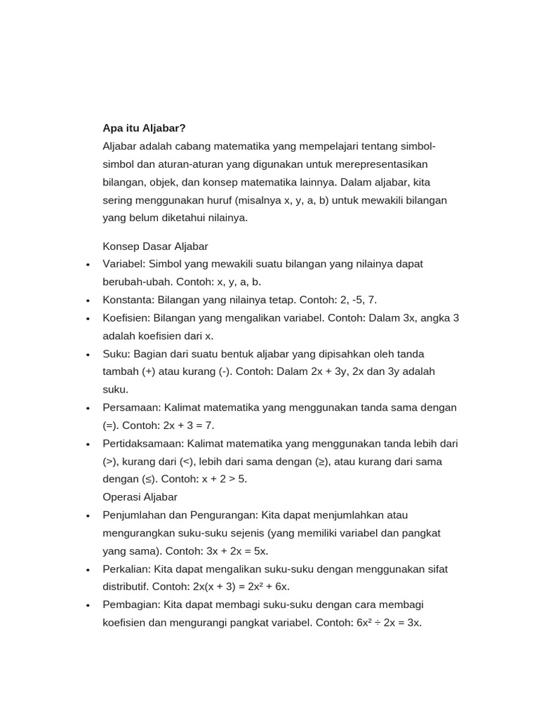 Pengertian dan Operasi Aljabar | PDF