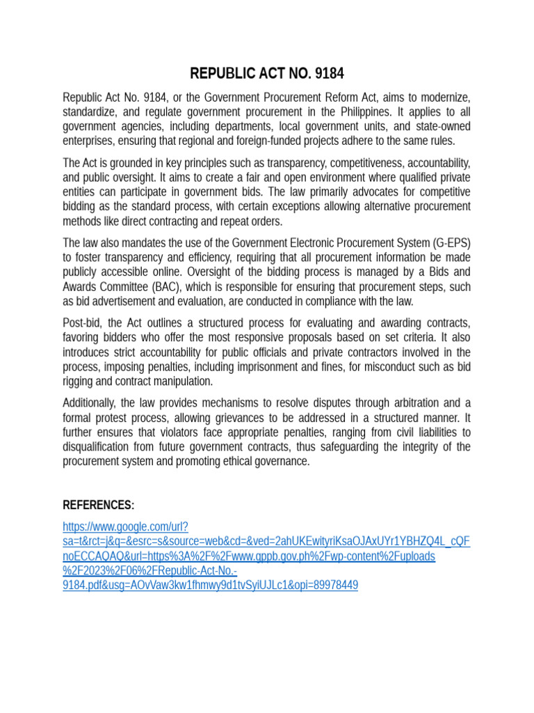 Draft Report RA 9184 | PDF