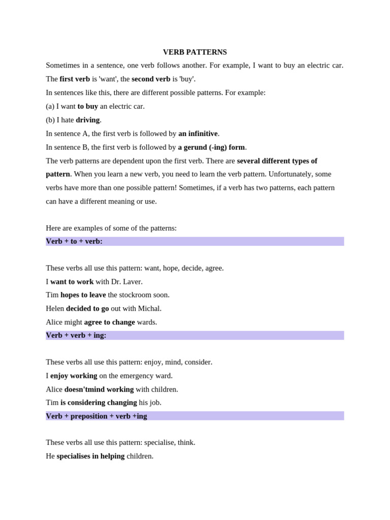Verb Patterns | PDF