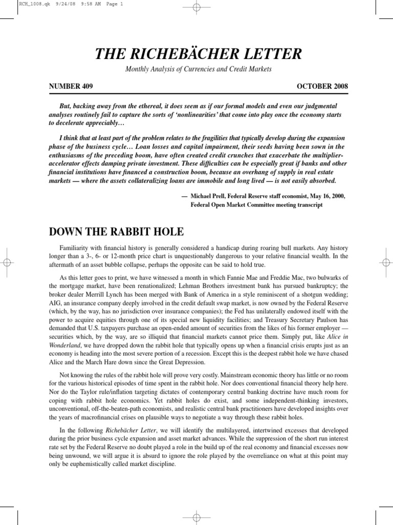409 - The Richebacher Letter - October 2008, Down The Rabbit Hole | PDF ...