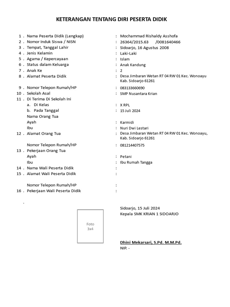 Identitas Rapot X RPL 4 | PDF