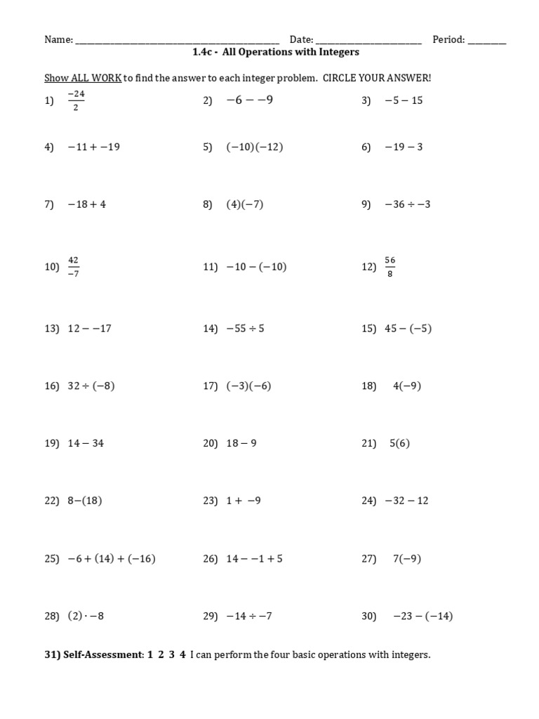 1.4c WKSHT Mixed Integer Operations | PDF 1.4c WKSHT Mixed Integer Operations | PDF