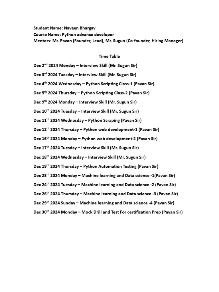 Naveen Bhargav Time Table | PDF
