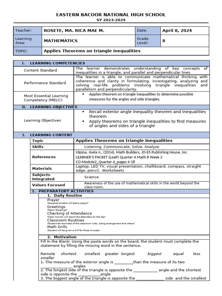 MATH 8_Q4_W2_ROSETE | PDF | Triangle | Mathematics