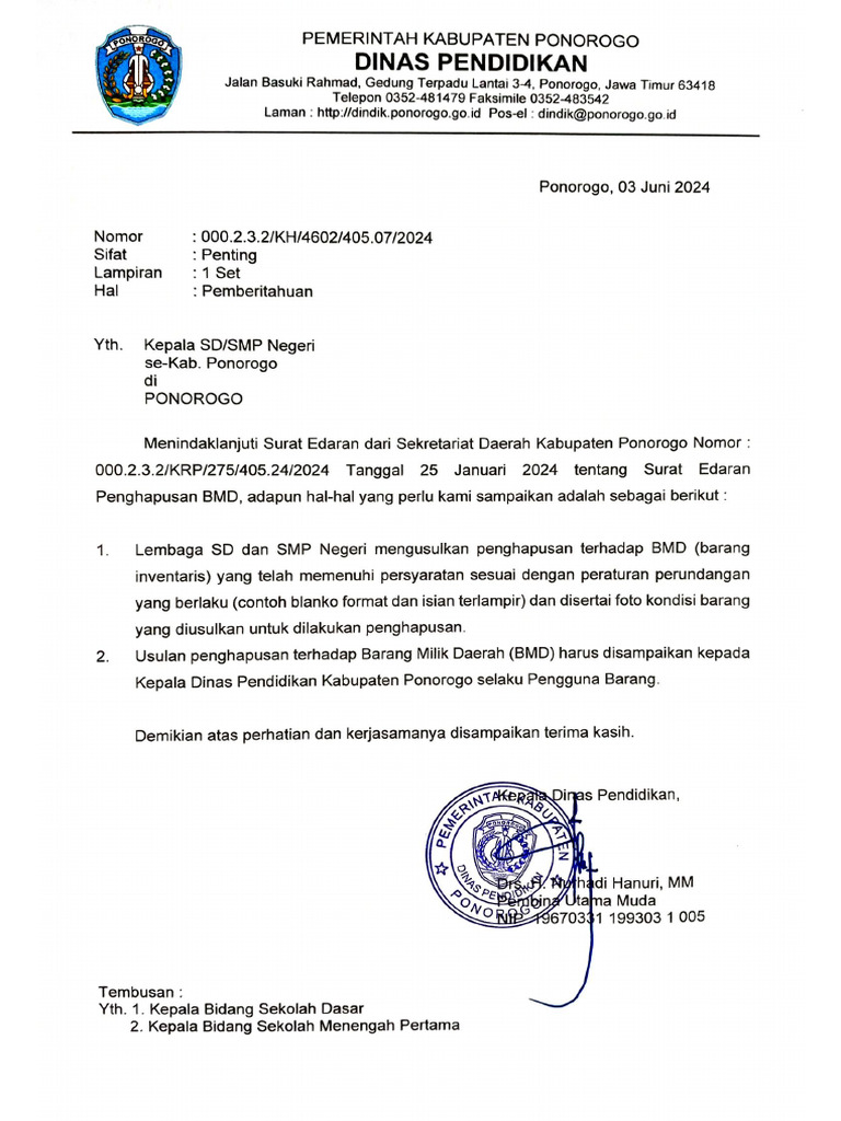 Surat Pemberitahuan Usulan Penghapusan BMD | PDF