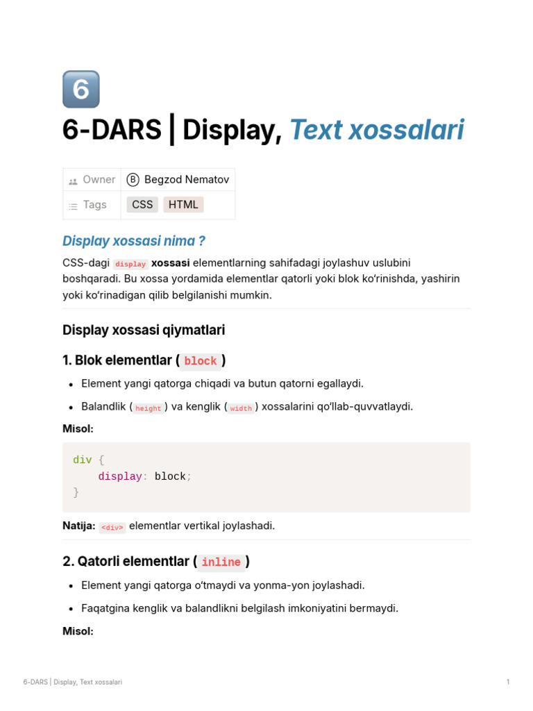 6-DARS__Display_Text_xossalari | PDF