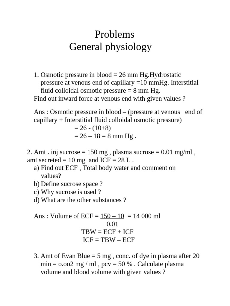 General Physiology Problems | PDF