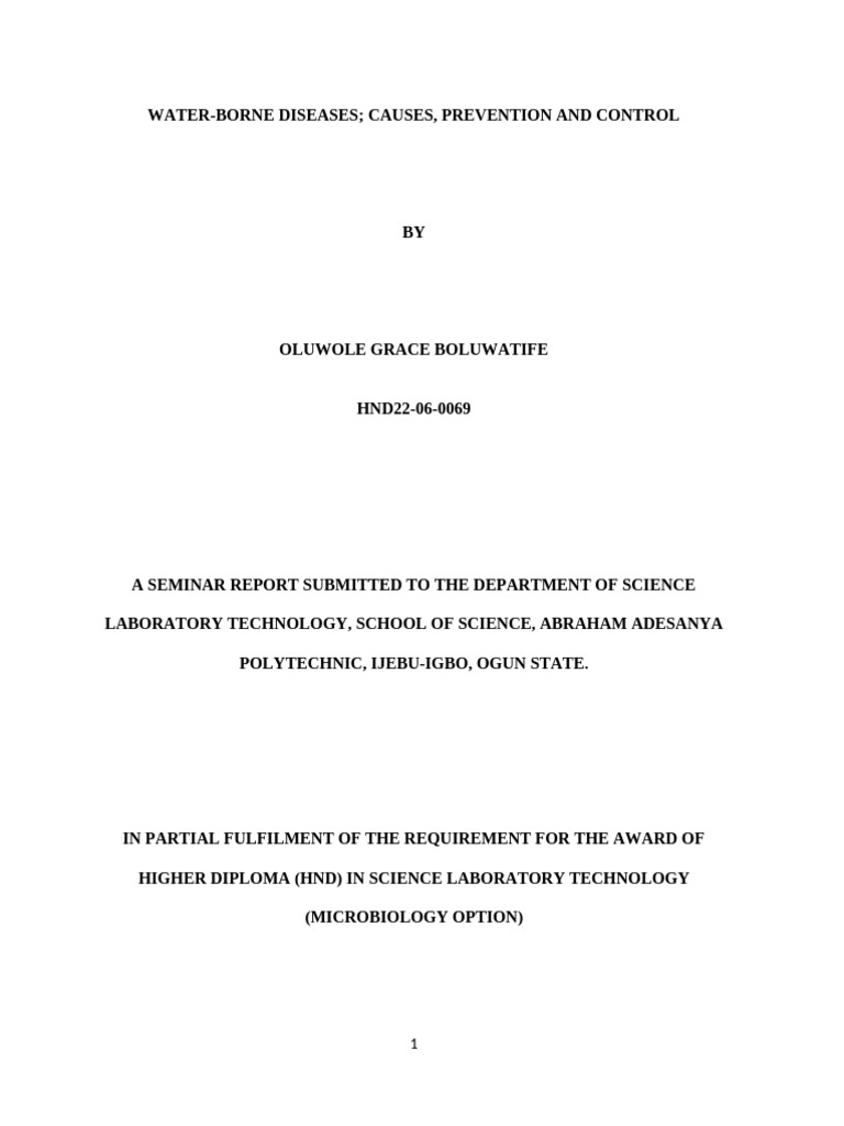 Water Borne Disease Seminar (Grace) | PDF | Diarrhea | Drinking Water