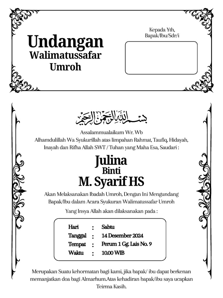 Hitam Putih Minimalis Undangan Yasin & Tahlil | PDF