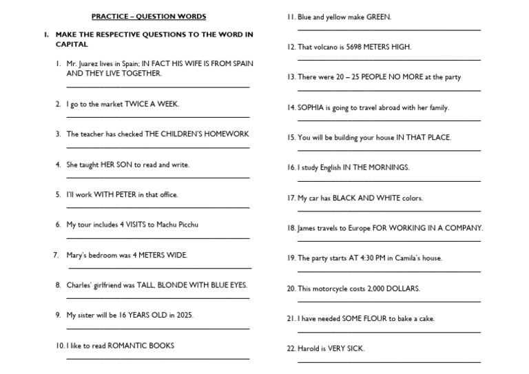 Question Words Practice Worksheet | PDF