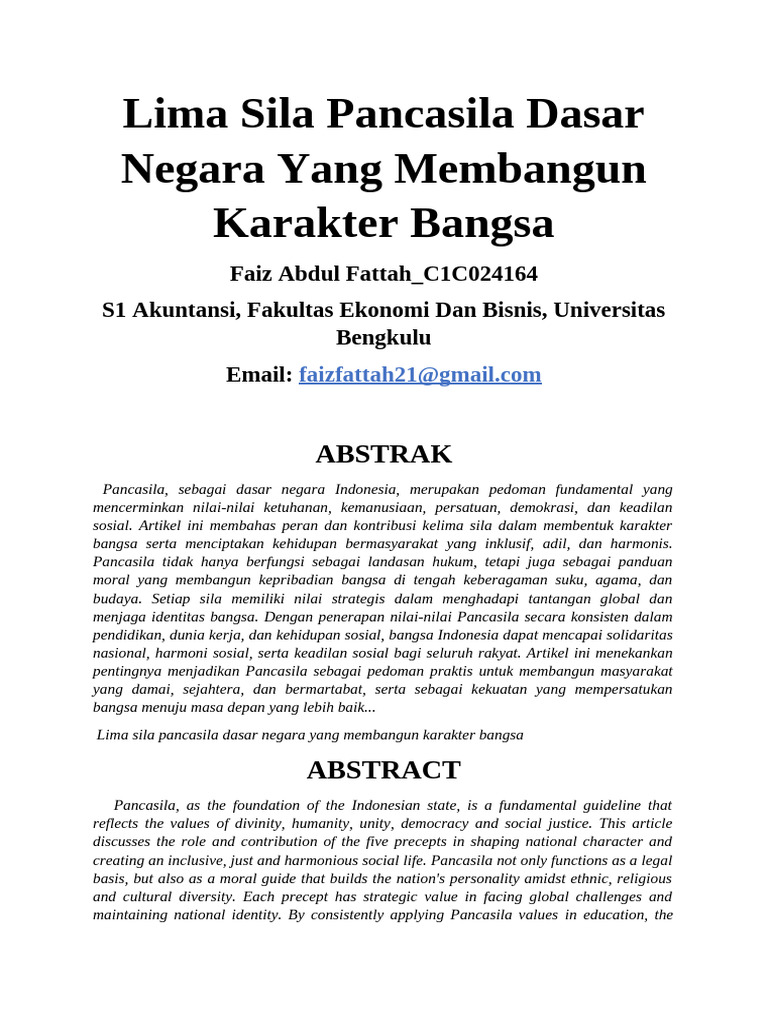 Lima Sila Pancasila Dasar Negara Yang Membangun Karakter Bangsa | PDF