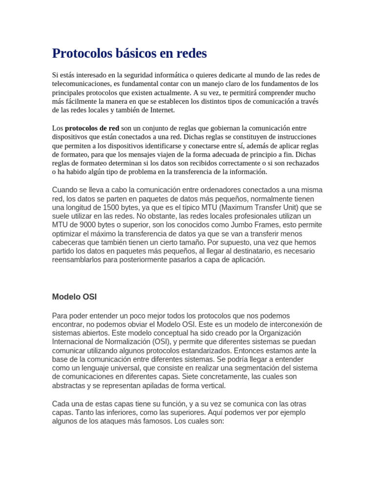 Protocolos básicos en redes | PDF | Protocolos de internet | Red de computadoras