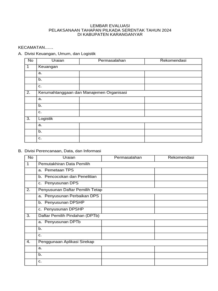 FORMAT LEMBAR EVALUASI UNTUK PPK | PDF