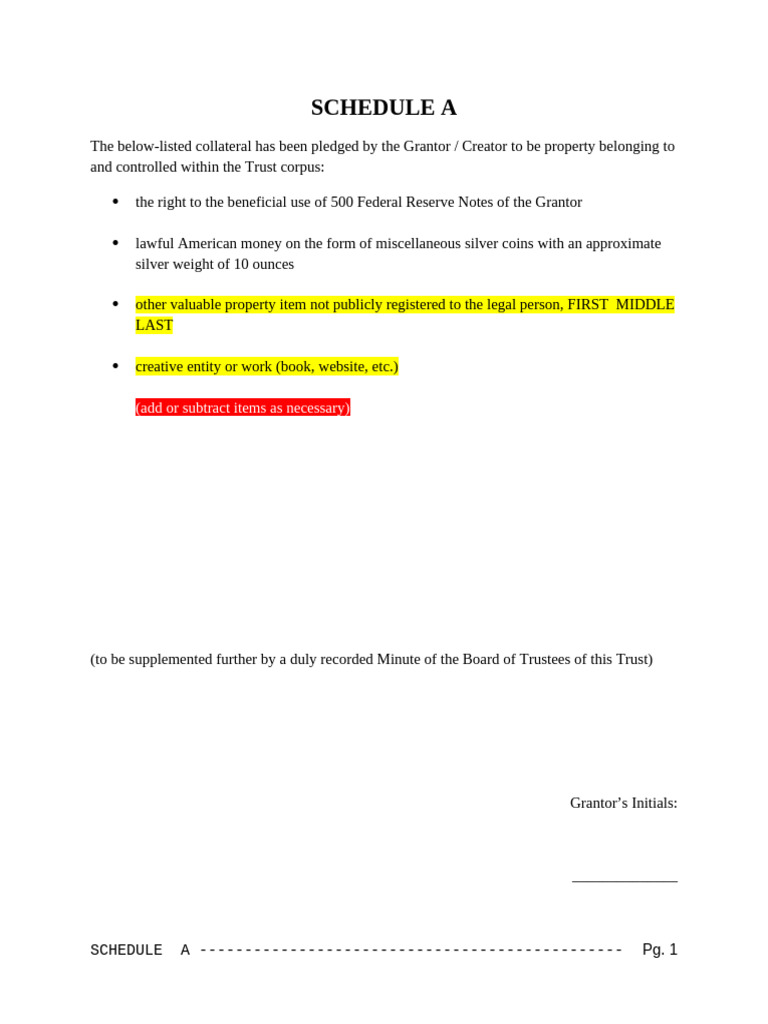 Trust Collateral Schedule Overview | PDF
