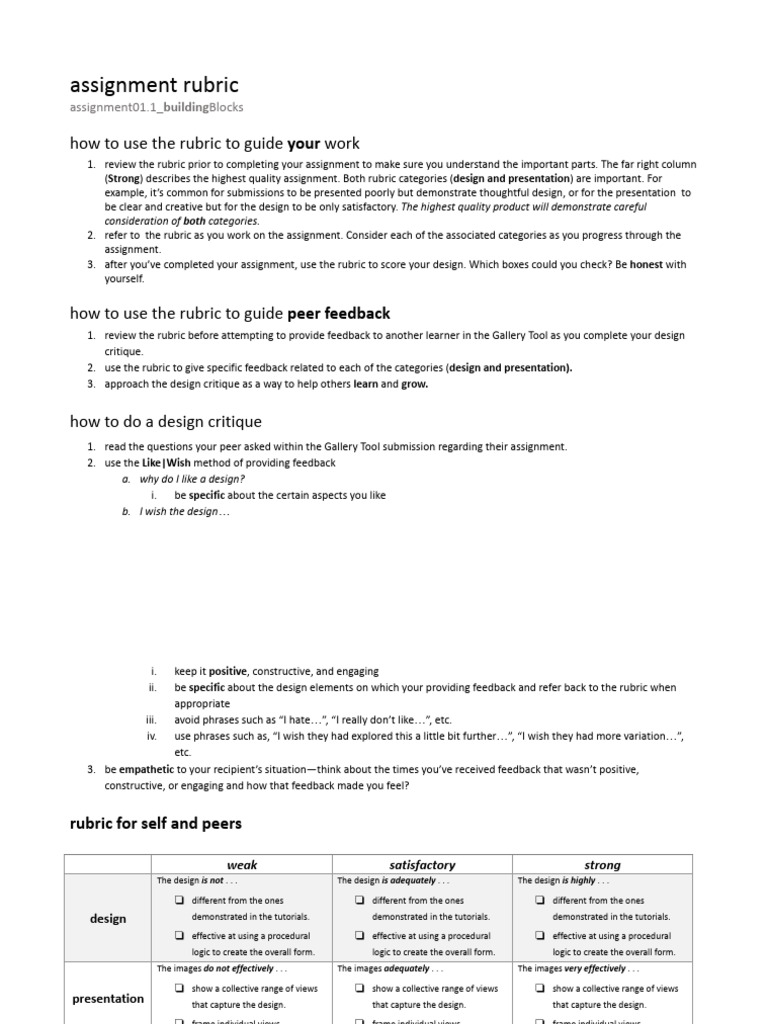 assignment_01_1 rubric | PDF | Rubric (Academic) | Behavior Modification