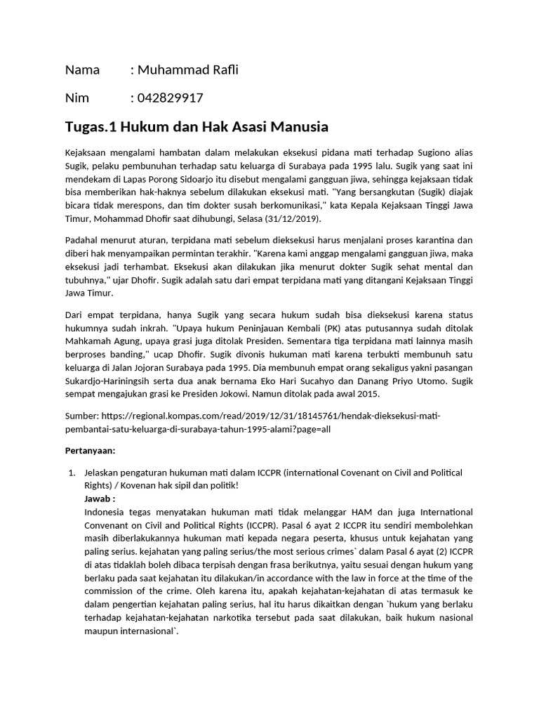 Tugas 1 Hukum dan Hak Asasi Manusia | PDF