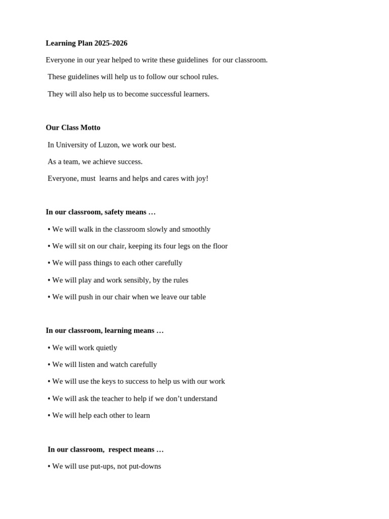 Class Learning Plan 2025-2026 | PDF | Learning | Learning Theory ...