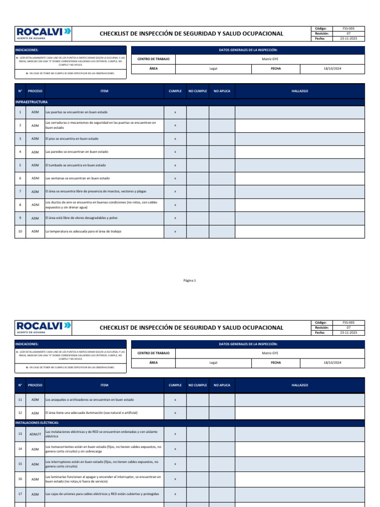Inspección de Seguridad y Salud Ocupacional | PDF | Factores humanos y ergonomía | Ordenador ...