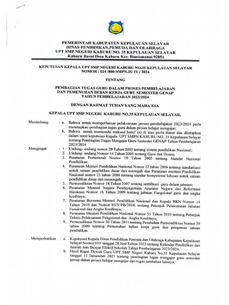 SK Pembagian Tugas Pramuka | PDF