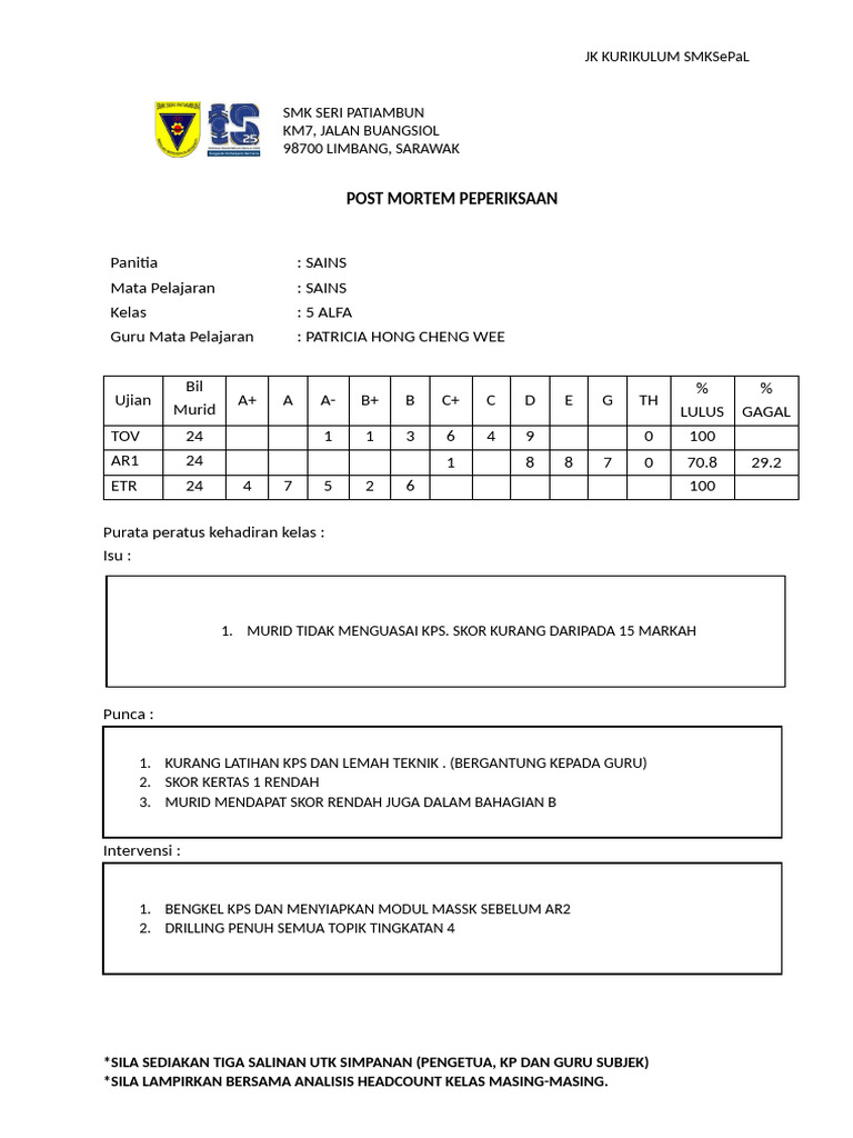 Borang Post Mortem Ar1 5 Alfa | PDF