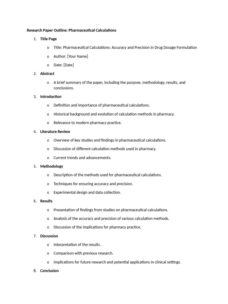 Research Paper Outline-Pharmaceutical Calculations | PDF | Pharmacy ...