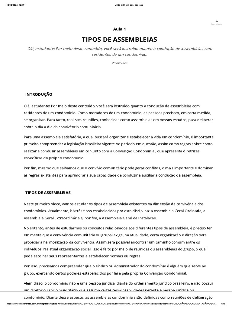 Tipos de Assembleias | PDF | Condomínio | Procuração
