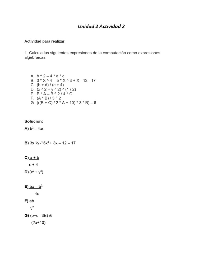 Expresiones Algebraicas Simplificadas | PDF