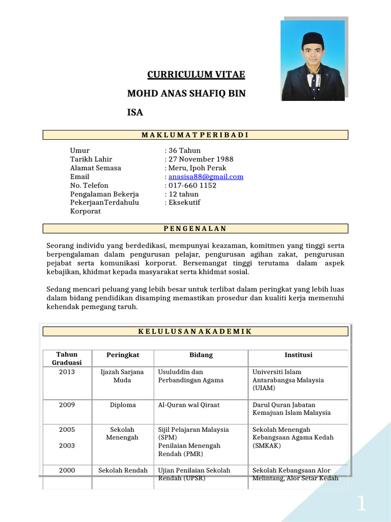 Resume Mohd Anas (Kolej Midas) | PDF