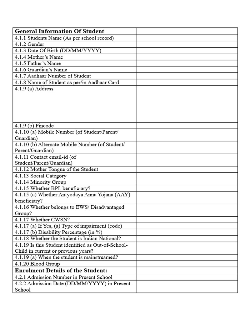 Student Details Information Form | PDF | Autism Spectrum | Behavioural ...
