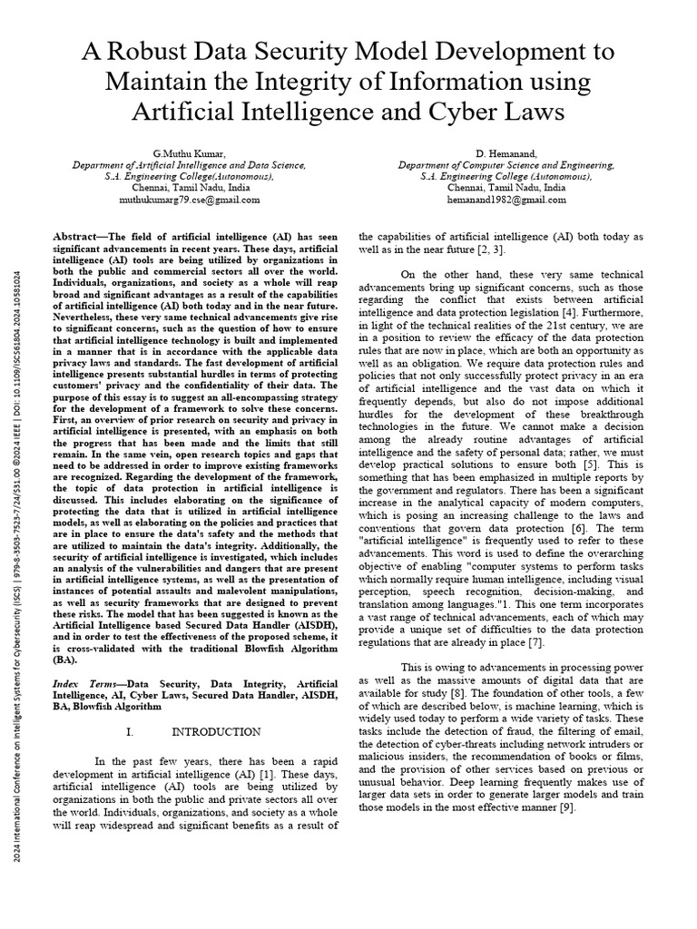 A Robust Data Security Model Development To Maintain The Integrity of ...