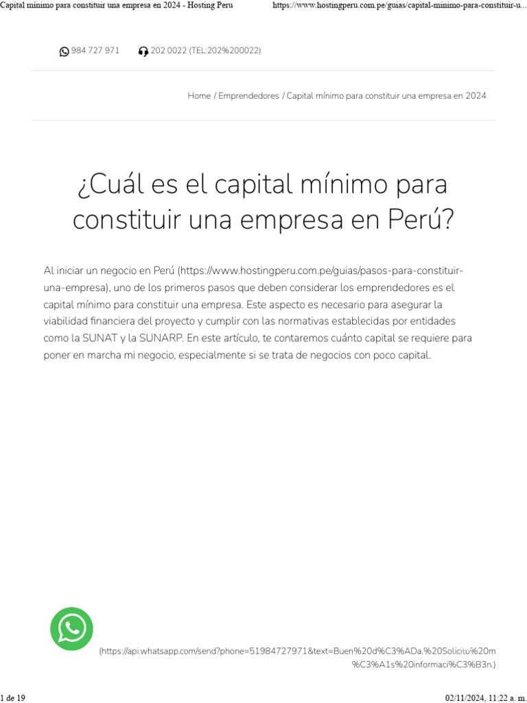 Capital Mínimo para Constituir Una Empresa en 2024 - Hosting Peru | PDF ...